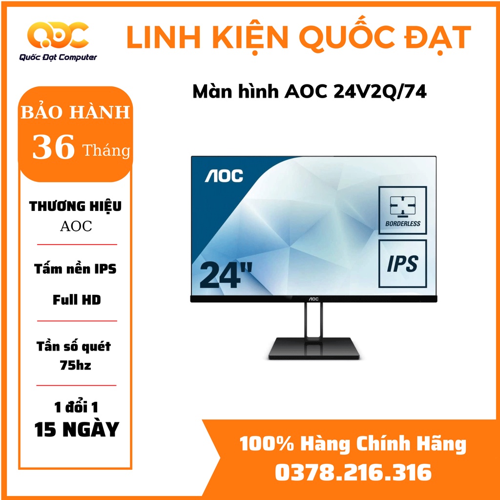 Màn hình AOC 24V2Q/74 (23.8 inch/FHD/IPS/75Hz/5ms/250nits/HDMI+DP) Full ...