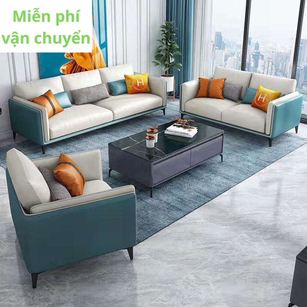 Bộ ghế sofa FUNHOUSE hiện đại, ghế bọc da, khung gỗ sồi, chân sắt sơn ...