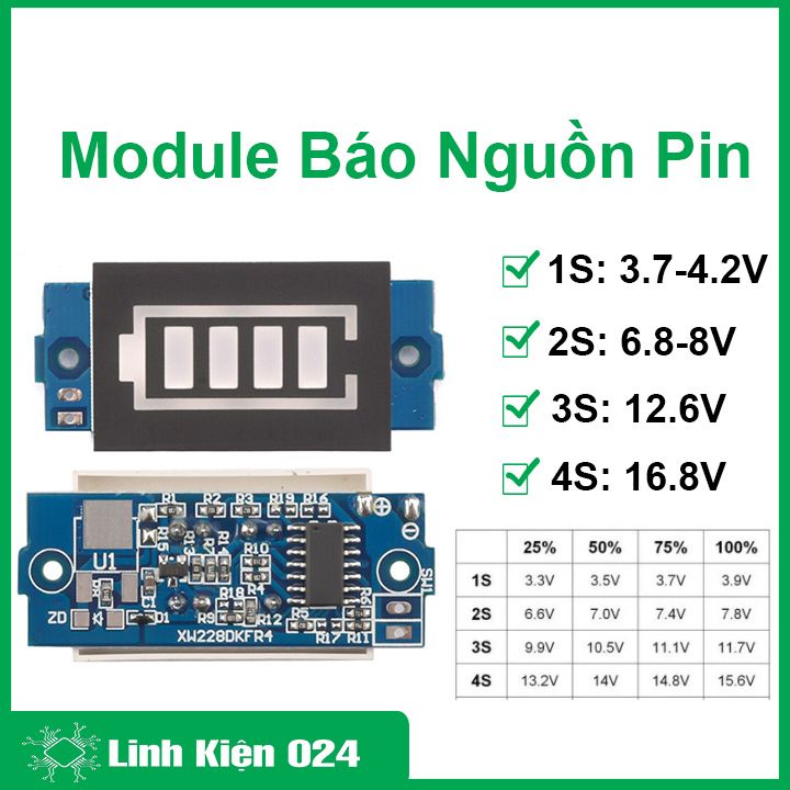 Mạch hiển thị mức năng lượng pin 1S / 2S / 3S / 4S đo dung lượng pin ...