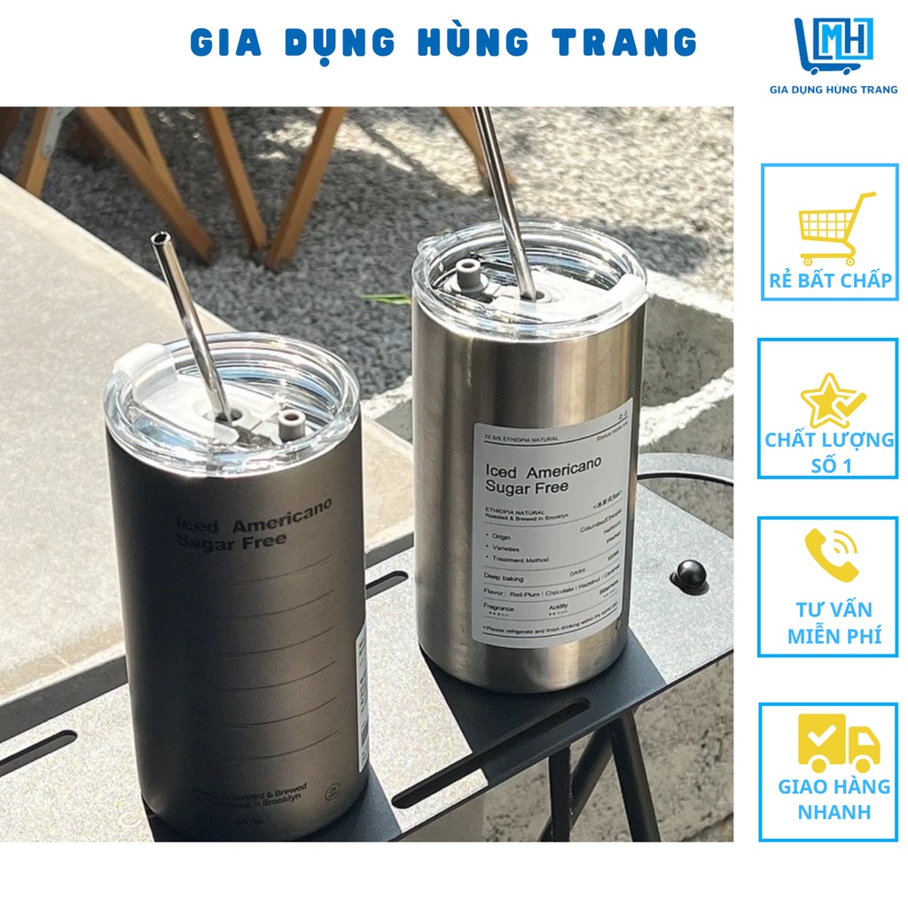 Cốc Giữ Nhiệt, Cốc Uống Nước Iced Americano Inox 304 Có Ống Hút Ly Uống Coffee 600ML Giữ Nhiệt 6 ...