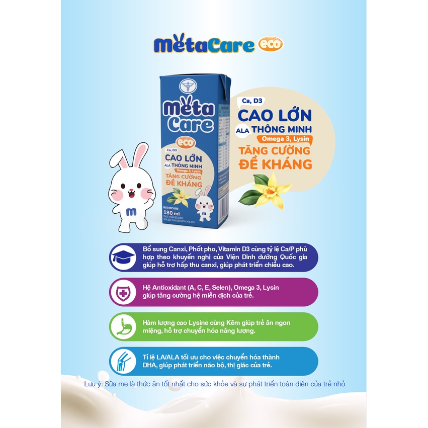 Thùng sữa nước pha sẵn Nutricare Metacare ECO - phát triển não bộ cao lớn khoẻ mạnh (180ml x 48 ...