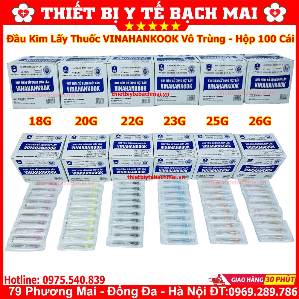 Đầu Kim Lấy Thuốc 18G, 20G, 22G, 23G, 25G, 26G Vinahankook - Hộp 100 Chiếc | Shopee Việt Nam