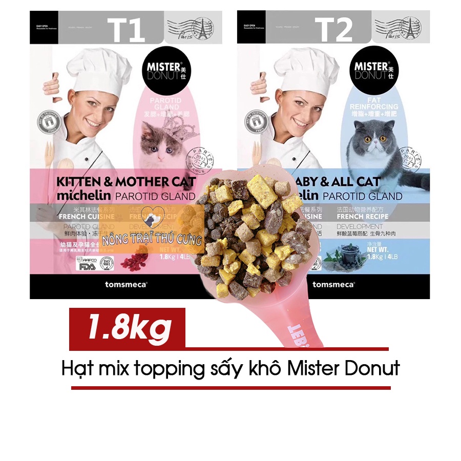 Hạt Cho Mèo Mister Donut T1 T2 Mix Thịt Cá Sấy Khô | Shopee Việt Nam
