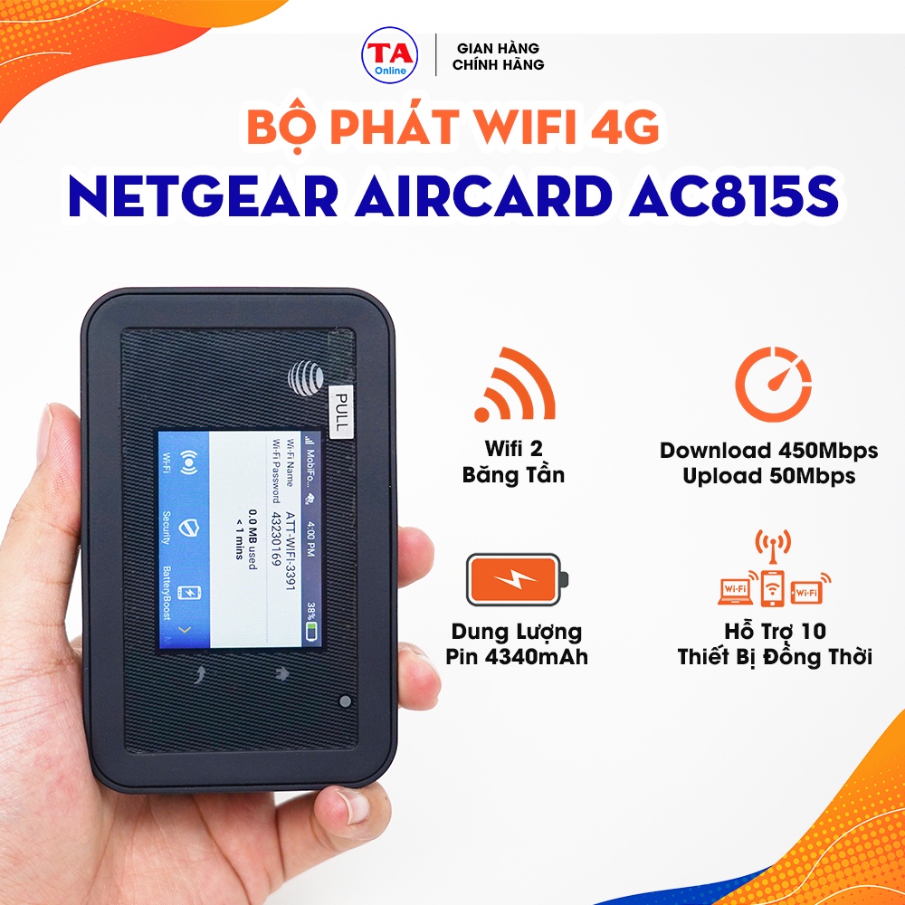 Bộ phát wifi 4G Netgear AirCard AC815S - Tốc độ 4G Download 450Mbps ...
