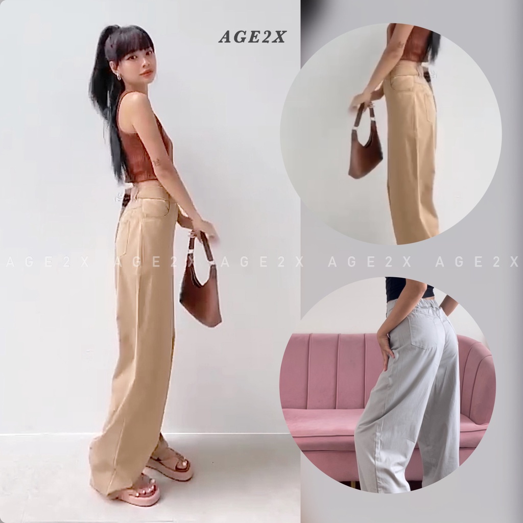 Quần ống rộng suông nữ dài lưng cao khóa trước 1 khuy vải kaki cotton ...