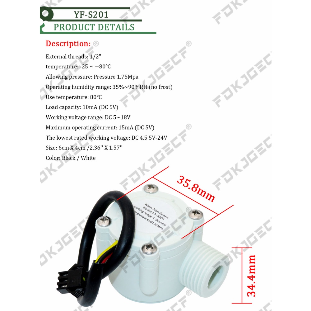 Cảm biến lưu lượng nước 12V DC 5-18V 1-30L/min 2.0MPa YF-S201 | Shopee Việt Nam