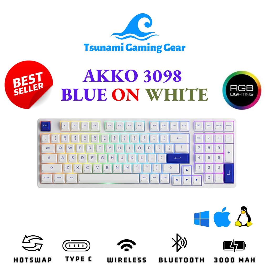 Bàn phím cơ AKKO 3098N Blue on White | 3098B Blue on White | RGB ...