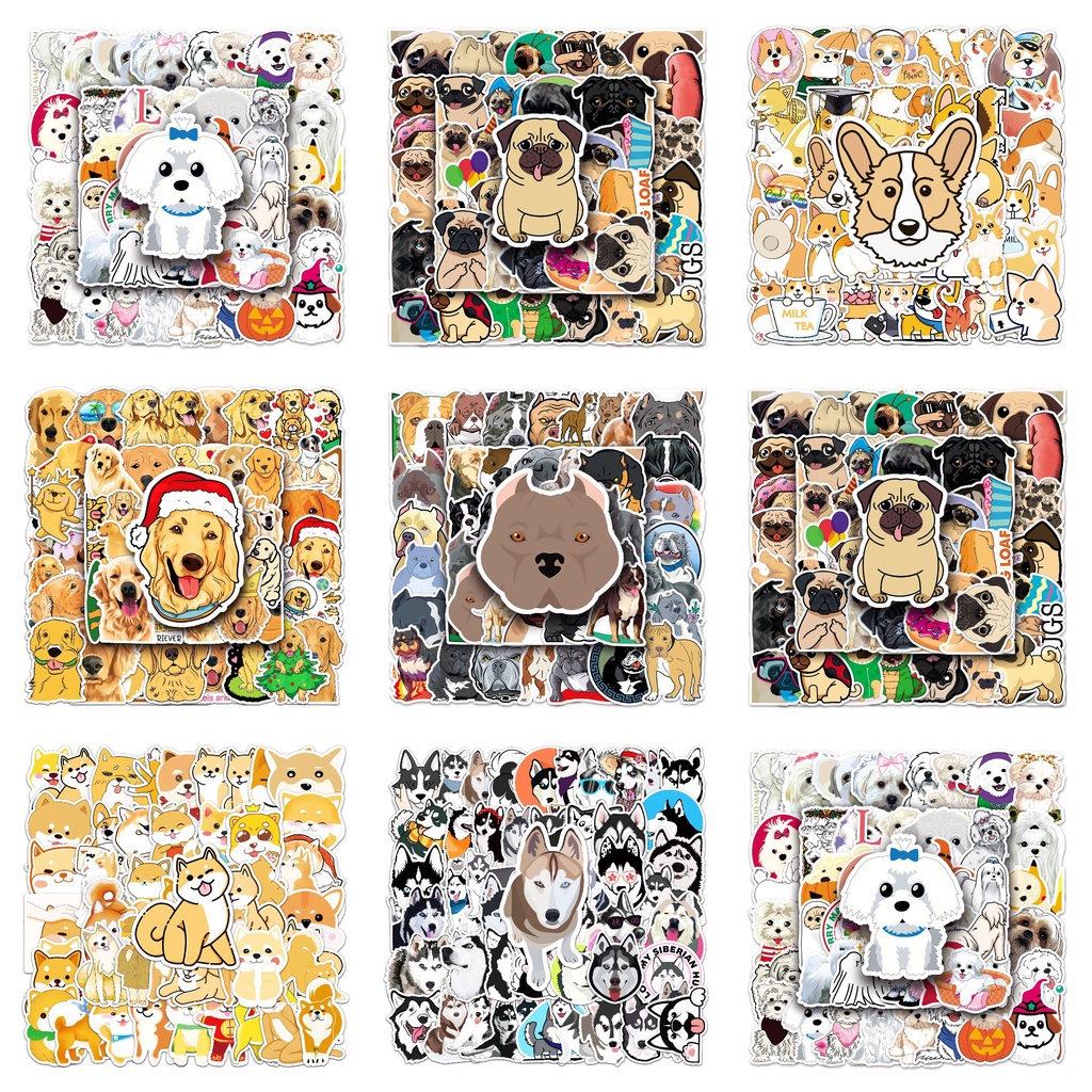 [Set 50 Cái] Sticker tổng hợp các mẫu chó dễ thương Corgi, Husky, Shiba ...