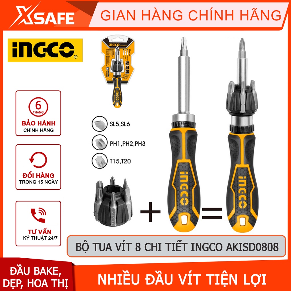 Bộ tua vít đa năng 8 chi tiết INGCO AKISD0808 đóng mở 2 chiều tự động ...