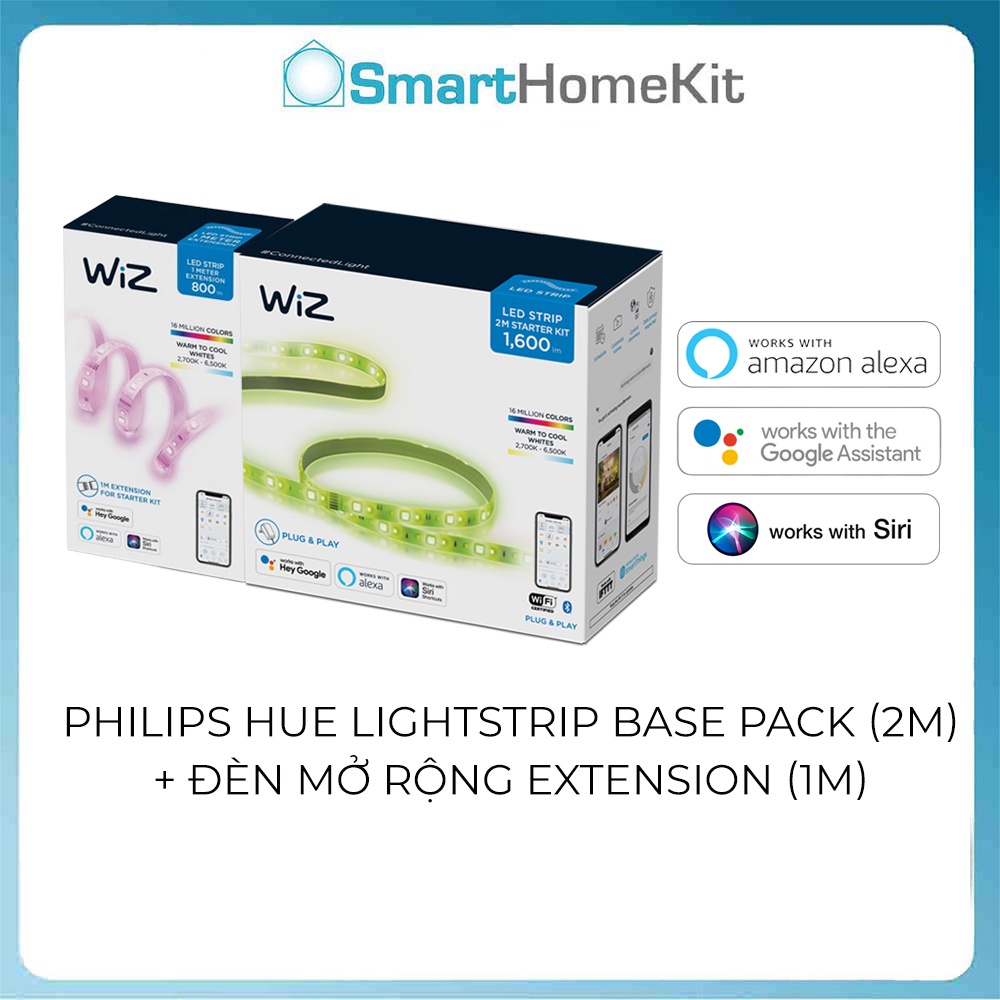 Combo đèn LED dây Philips WiZ Lightstrip Starter Kit (2m) + đèn mở rộng ...