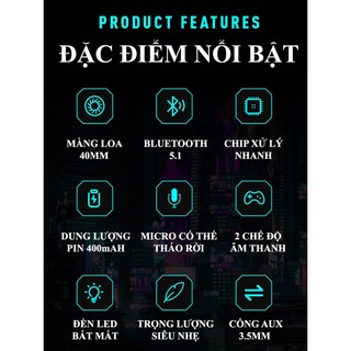 Tai nghe gaming SY-T830 kết nối bằng Bluetooth và cổng AUX 3.5mm có đèn ...