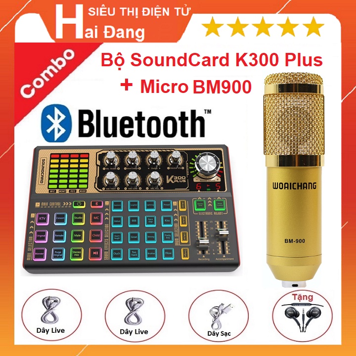 Combo Sound Card K300 Plus, Micro Thu Âm BM 900, Tặng Tai Nghe AKG, Bộ ...