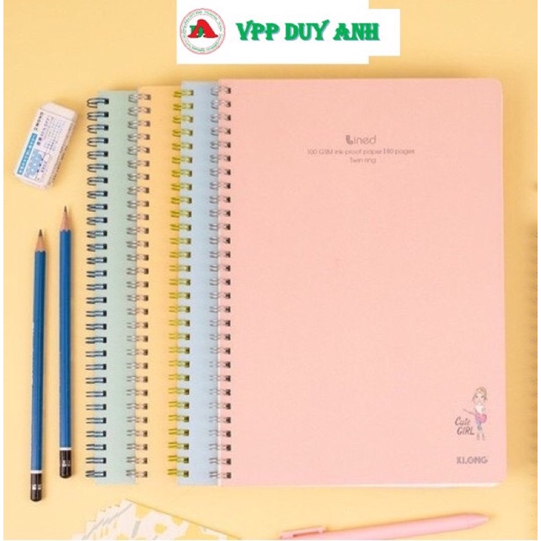 Vở Klong B5 Kẻ Ngang 80/120/200 trang lò xo kép bìa nhựa Bìa màu Pastel ...