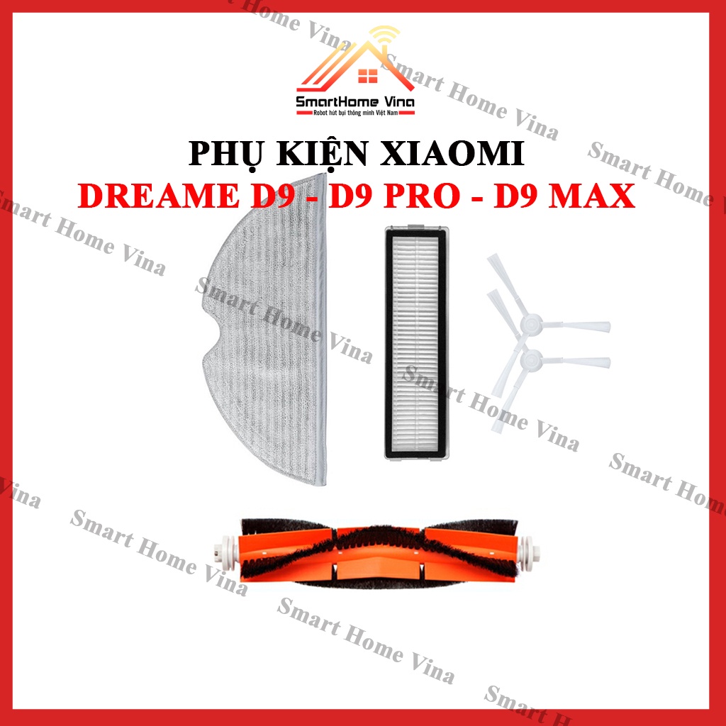 Phụ kiện robot hút bụi Xiaomi Dreame D9, D9 Pro, D9 Max. Khăn lau, chổi cạnh, chổi giữa, lọc bụi ...