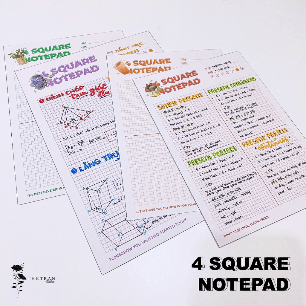 𝟒 𝐬𝐪𝐮𝐚𝐫𝐞 𝐧𝐨𝐭𝐞 (10) 1 xấp giấy note ghi chú 2 mặt kẻ caro, kẻ ngang A4 ...