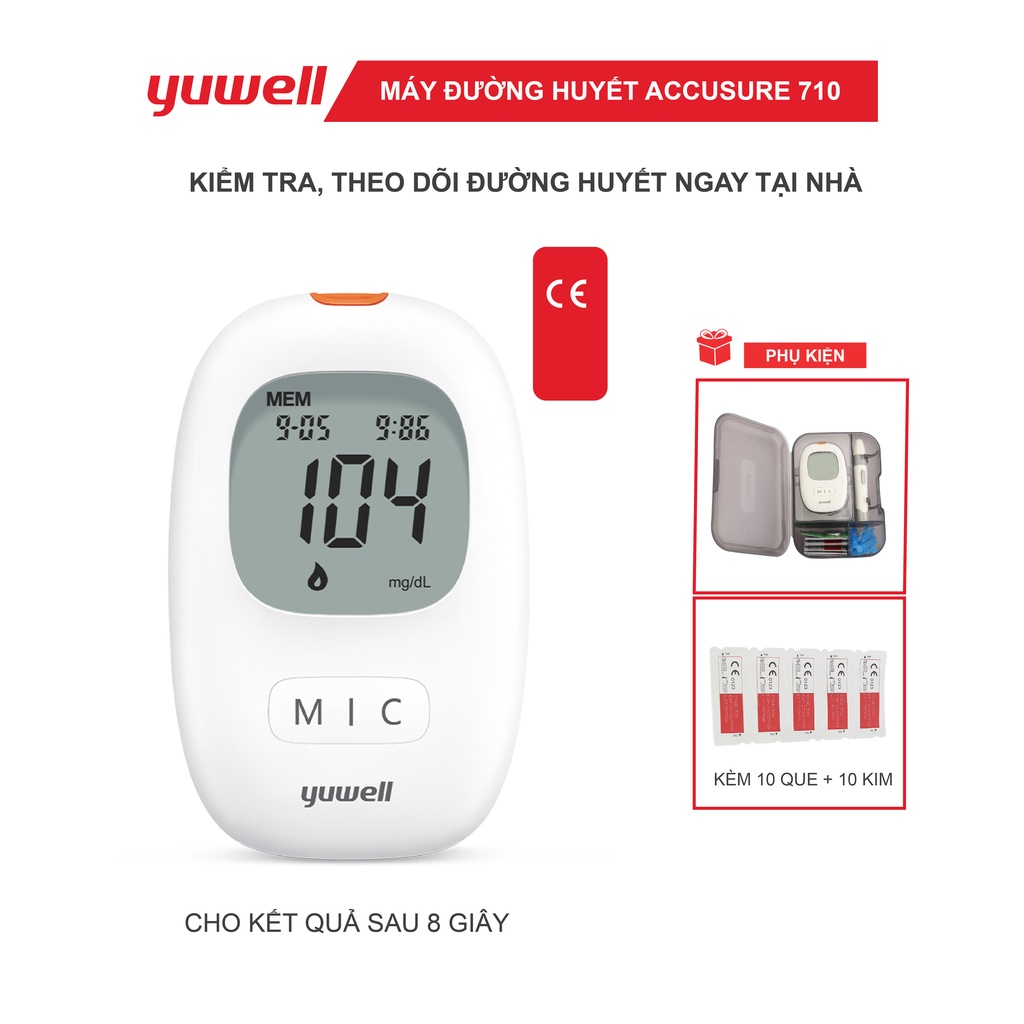 Máy đo đường huyết Yuwell Accusure 710 Tặng 10 que thử và 10 kim ...