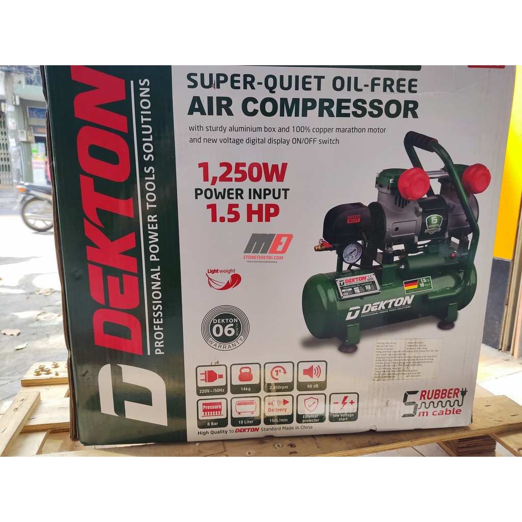 Máy nén khí 10L nhỏ gọn không dầu 1.5HP ( 1250W) Dekton DK-AC2910 ...