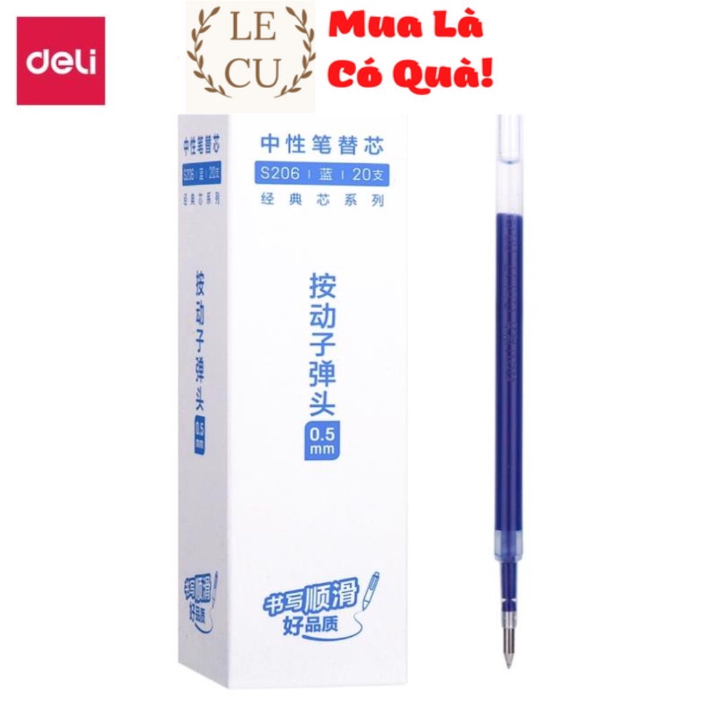 Ruột bút gel Deli 0.5mm dùng cho bút bi bấm A575 lâu hết mực không gai khi viết mực trơn tru ...