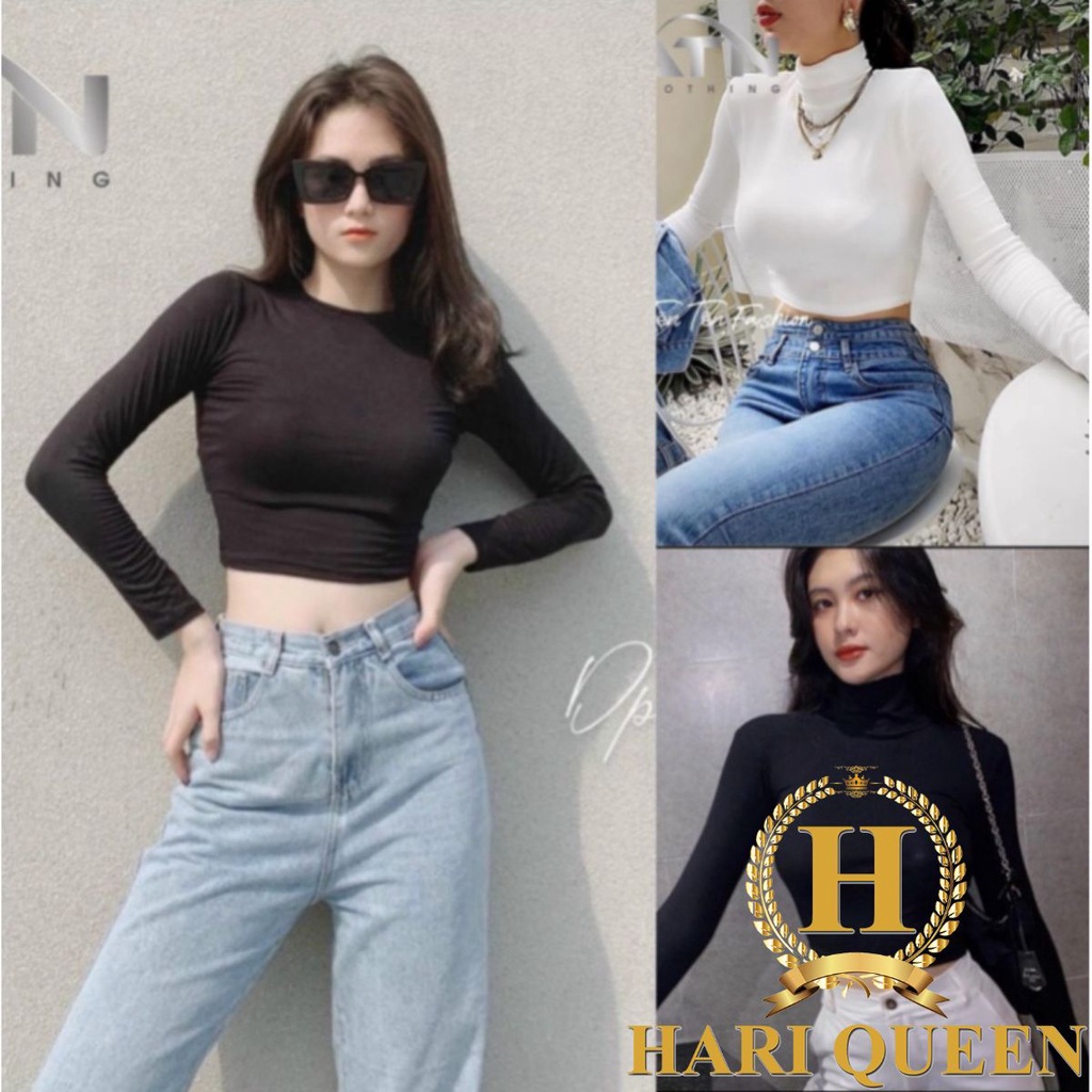 Áo croptop trơn dài tay cổ 3 phân siêu hot 2022 HARIQUEEN | Shopee Việt Nam