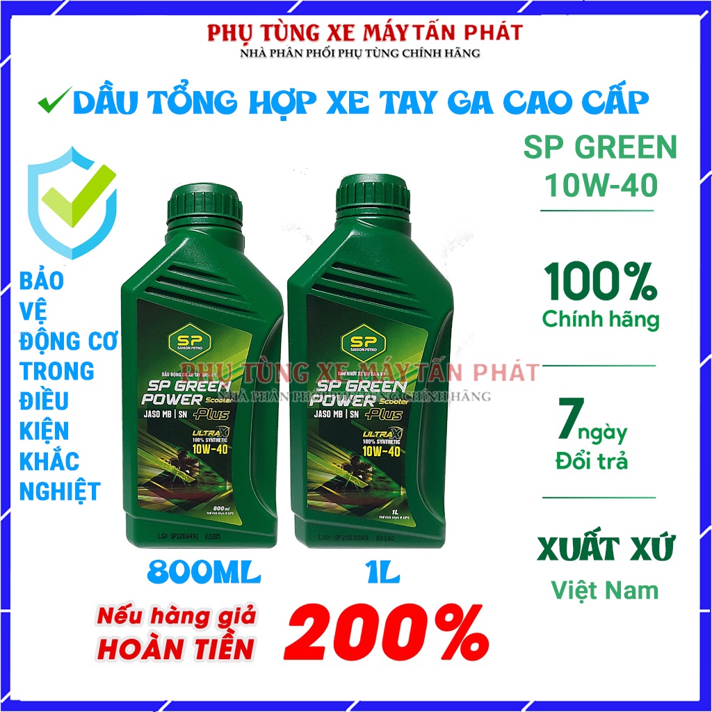 Dầu nhớt Xe Máy Tay Ga Tổng Hợp SP GREEN POWER SN 0.8L /1L Bảo Vệ Động ...