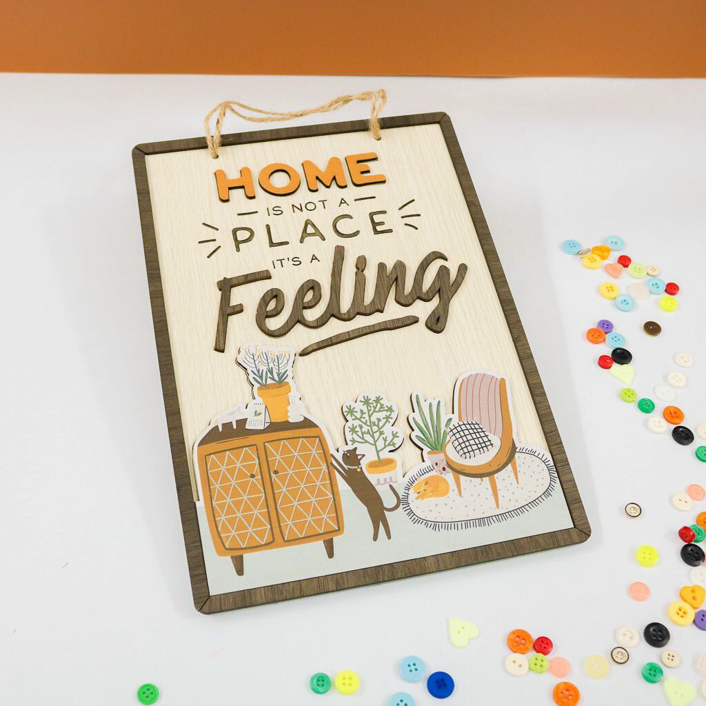 Bảng Gỗ Khẩu Hiệu, Slogan HOME FEELING Treo Tường Tạo Động Lực,Trang Trí Văn Phòng MỘC DECOR ...