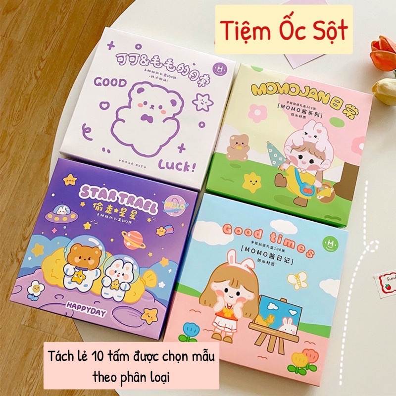 Set chiết 10 tấm của hộp 100 tấm sticker xinh xắn hoạ tiết chibi, 1 Set ...