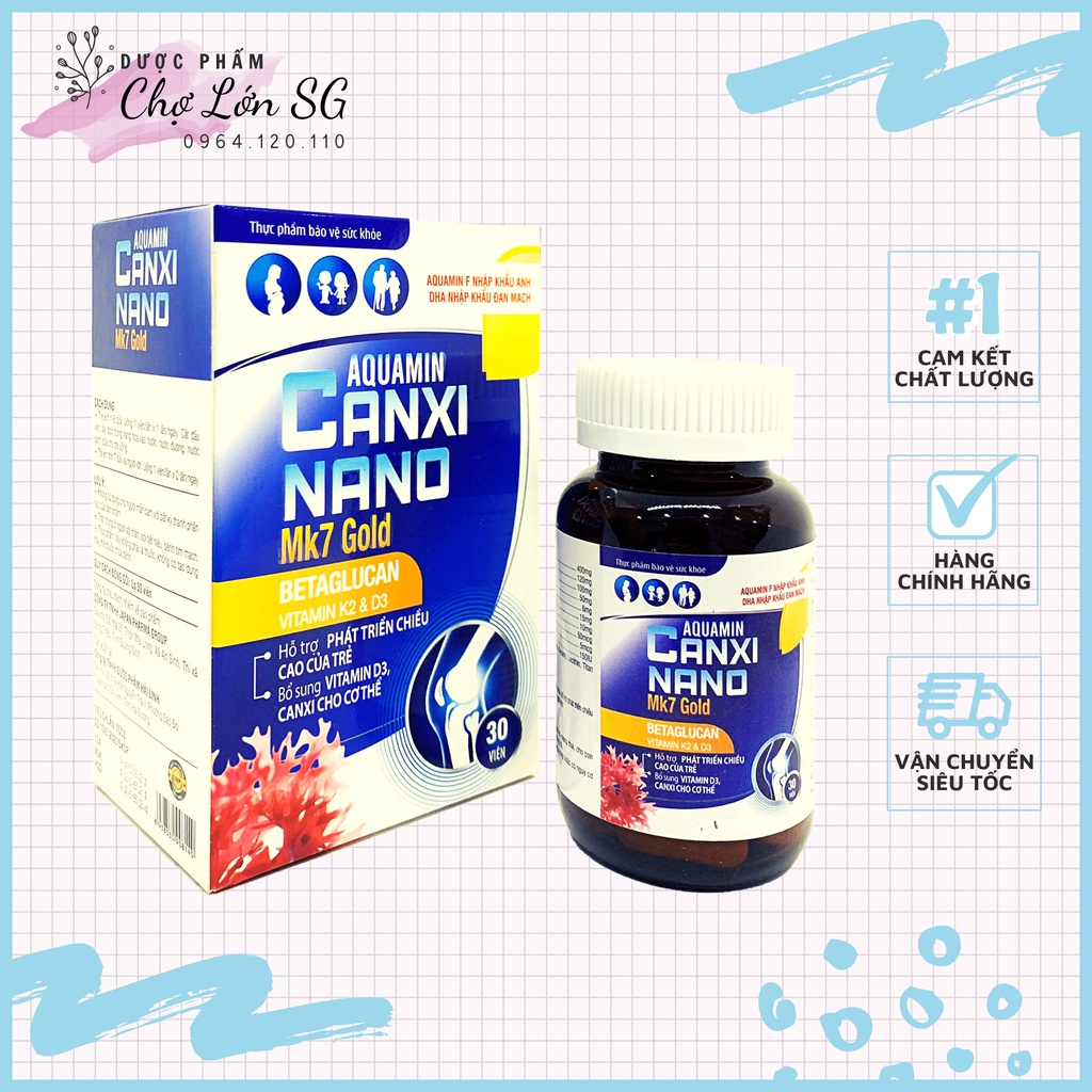 [HOT] Viên uống AQUAMIN CANXI NANO MK7 GOLD bổ sung calci giúp chắc khỏe xương - Hộp 30 viên ...