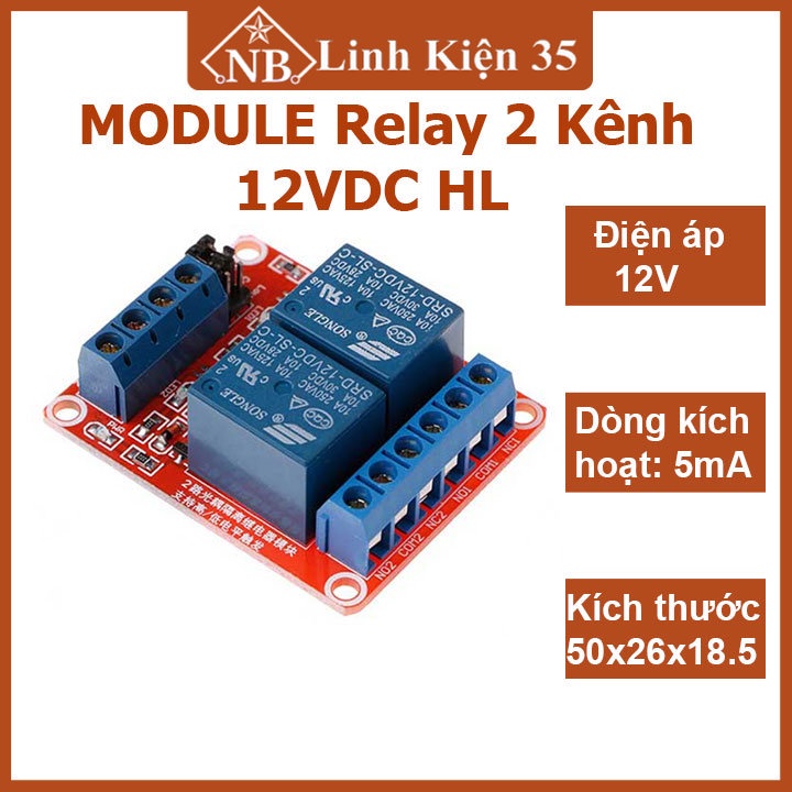 Module relay 2 kênh 12VDC H/L tín hiệu kích tùy chọn mức cao hoặc thấp ...