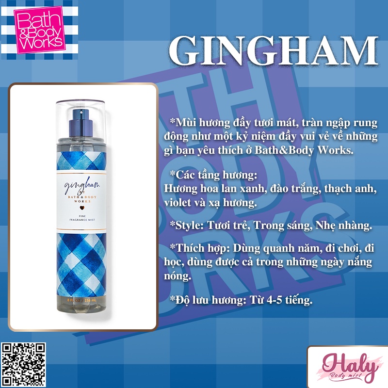 Gingham ( Xịt thơm toàn thân Body Mist Chính Hãng Bath & Body Works ...