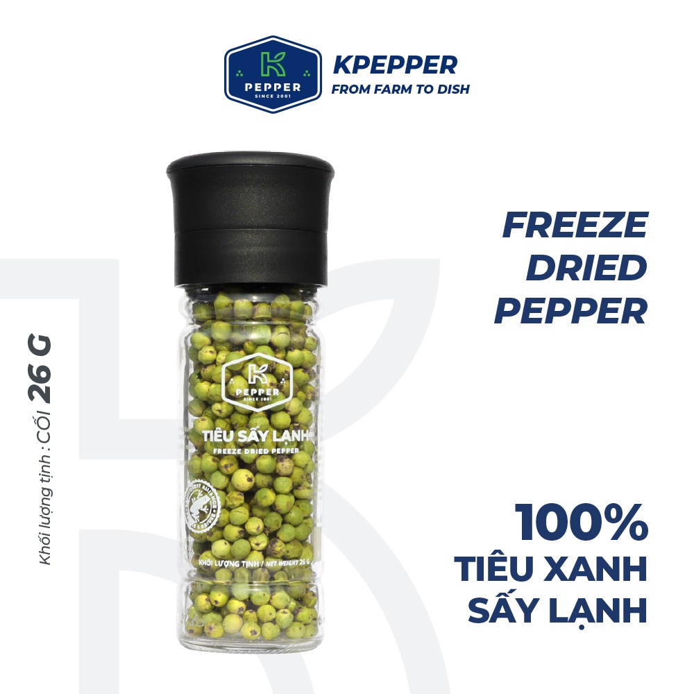 Tiêu xanh sấy lạnh nguyên chất tiệt trùng K Pepper 26g kèm cối xay tiêu ...