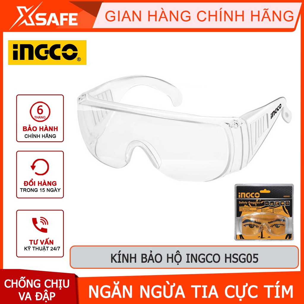 Kính bảo hộ INGCO HSG05 chống bụi, ngăn ngừa tia UV, chống chịu va đập, dùng trong lao động, đi ...