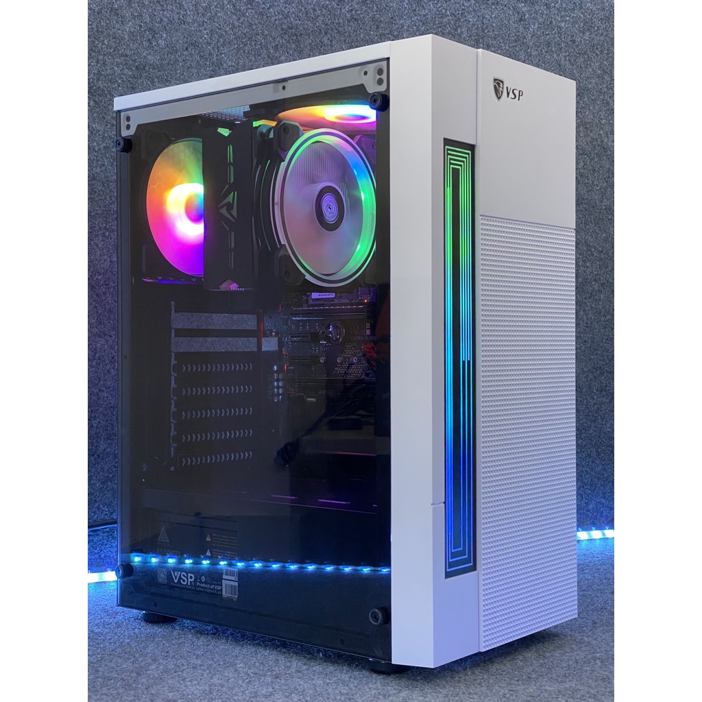 Giá siêu sốc Vỏ Case máy tính PC Gaming VSP KB08 - Trắng Đen (ATX/M-ATX/ITX) - Fan Led LED RGB ...
