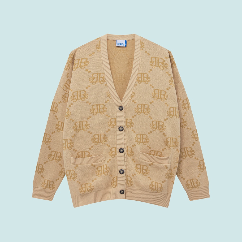 LOCAL BRAND REE - ÁO CARDIGAN LEN DIAMOND MONOGRAM MÀU BE | Shopee Việt Nam