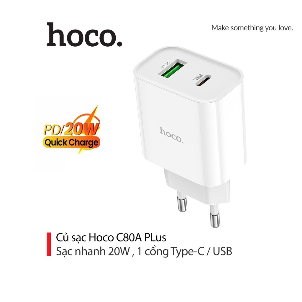 Củ sạc nhanh PD20W Hoco C80A Plus chân tròn 1 cổng Type-C và USB chất liệu cao cấp | Shopee Việt Nam