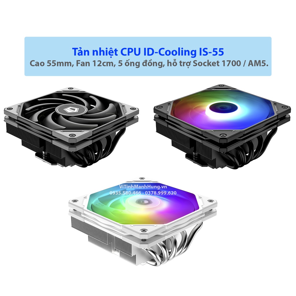 Tản nhiệt CPU ID-Cooling IS-55, Cao 55mm, Fan 12cm, 5 ống đồng, hỗ trợ ...