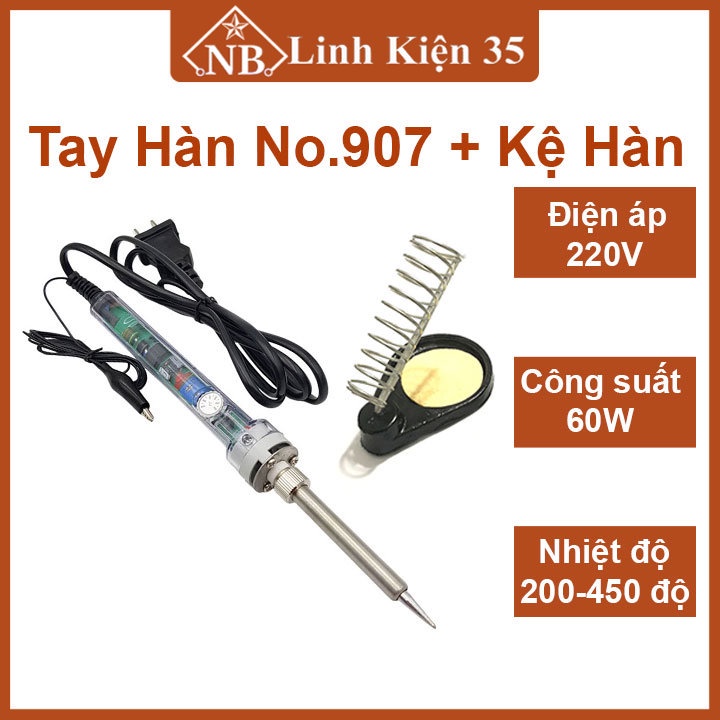 Combo tay hàn 907 chất lượng cao, dễ dàng điều chỉnh mức nhiệt kèm kệ hàn lò xo và bọt biển ...