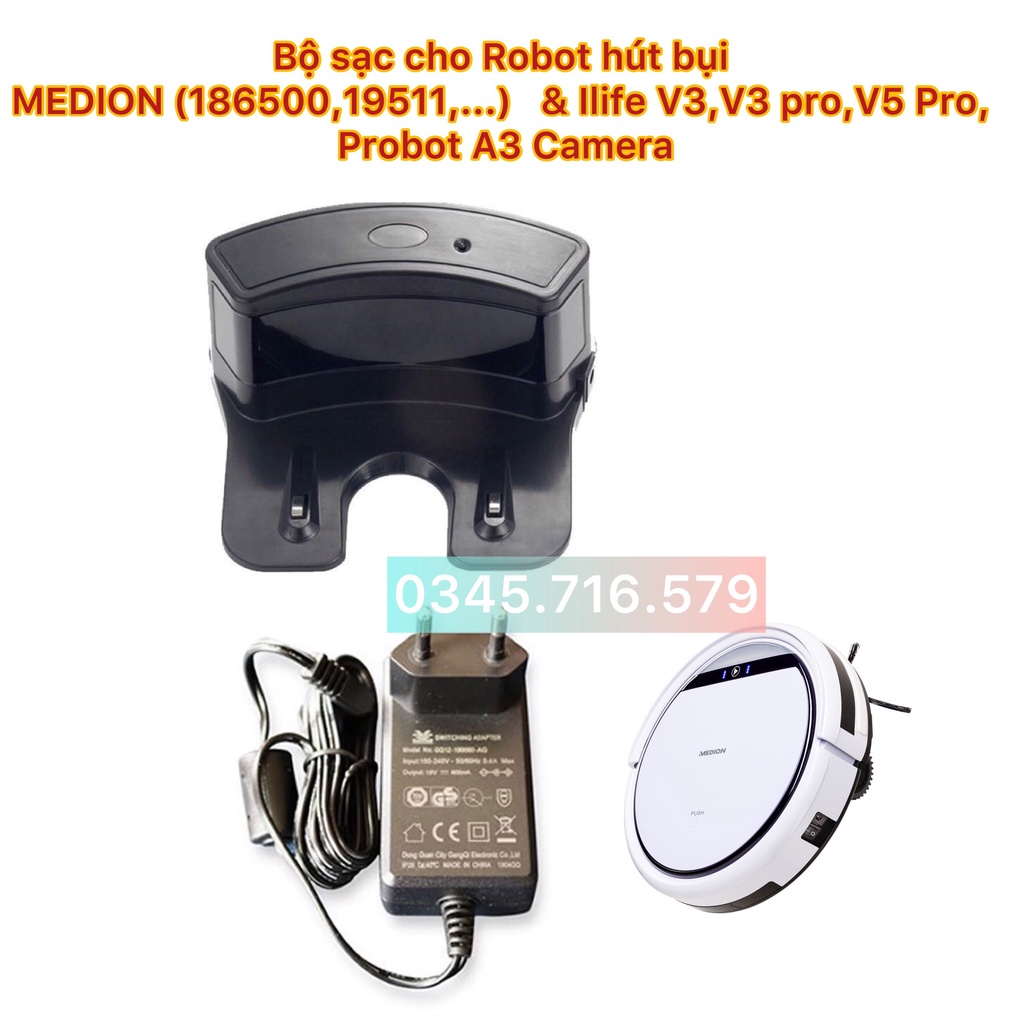 Bộ sạc cho Robot hút bụi Medion (18500,19511,..),Ilife V3 ,V3 pro,V5 ...