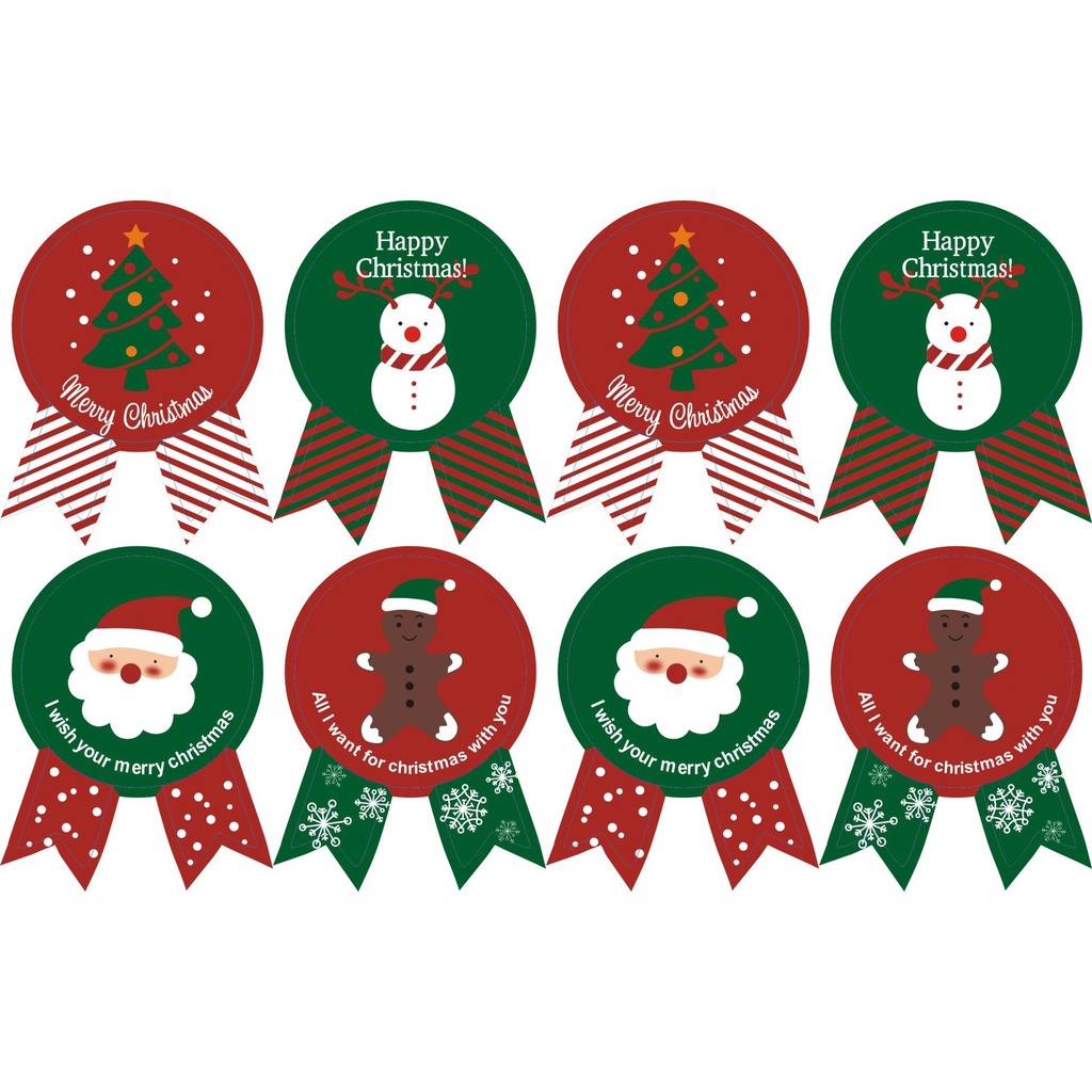 [Noel] 8 Miếng Nhãn Dán Huy Hiệu Giáng Sinh Xanh Đỏ Size 3,5*2,8cm ...