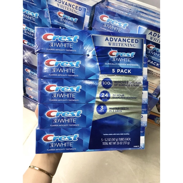 Set 5 cây Kem đánh răng CREST 3D White Advanced Triple Whitening 147g ...