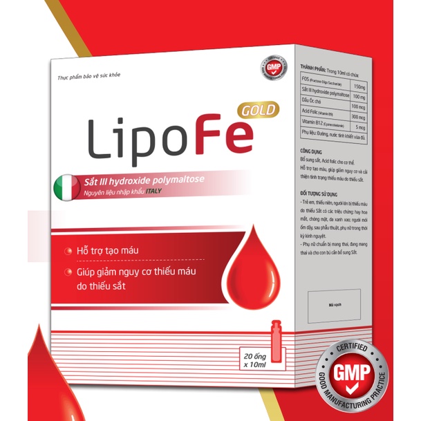 Ống uống bổ sung sắt LIPO FE GOLD bổ máu, cải thiện tình trạng thiếu ...