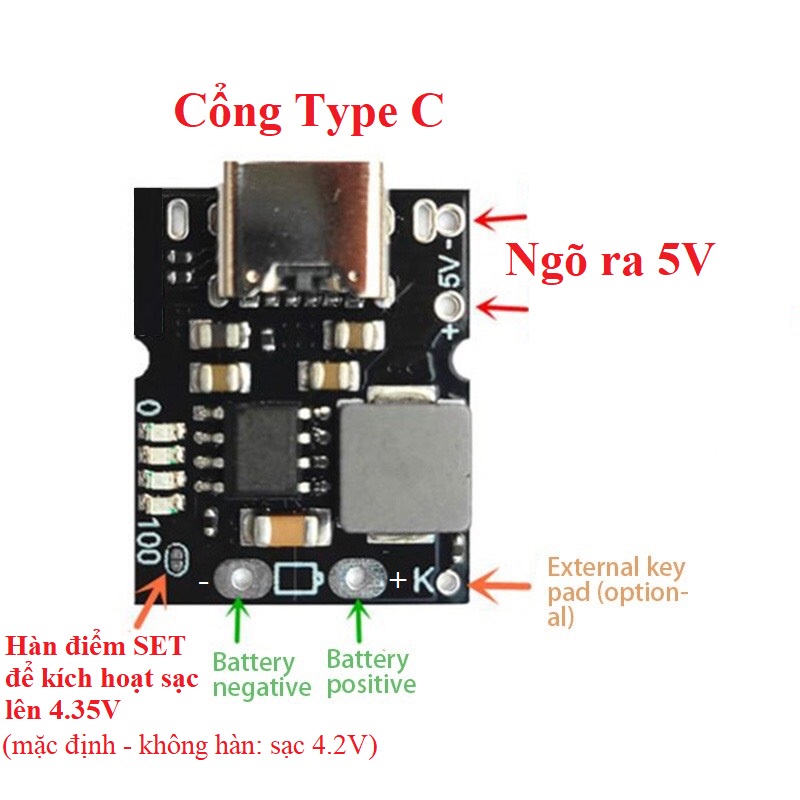Mạch sạc pin 1S 2A 5V cổng Type C dùng cho pin 18650 - lion - lithium 3 ...