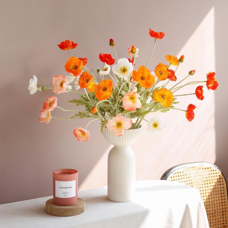 Hoa anh túc nhân tạo -Hoa poppy giả 3 bông 1 nụ trang trí tiệc cưới ...