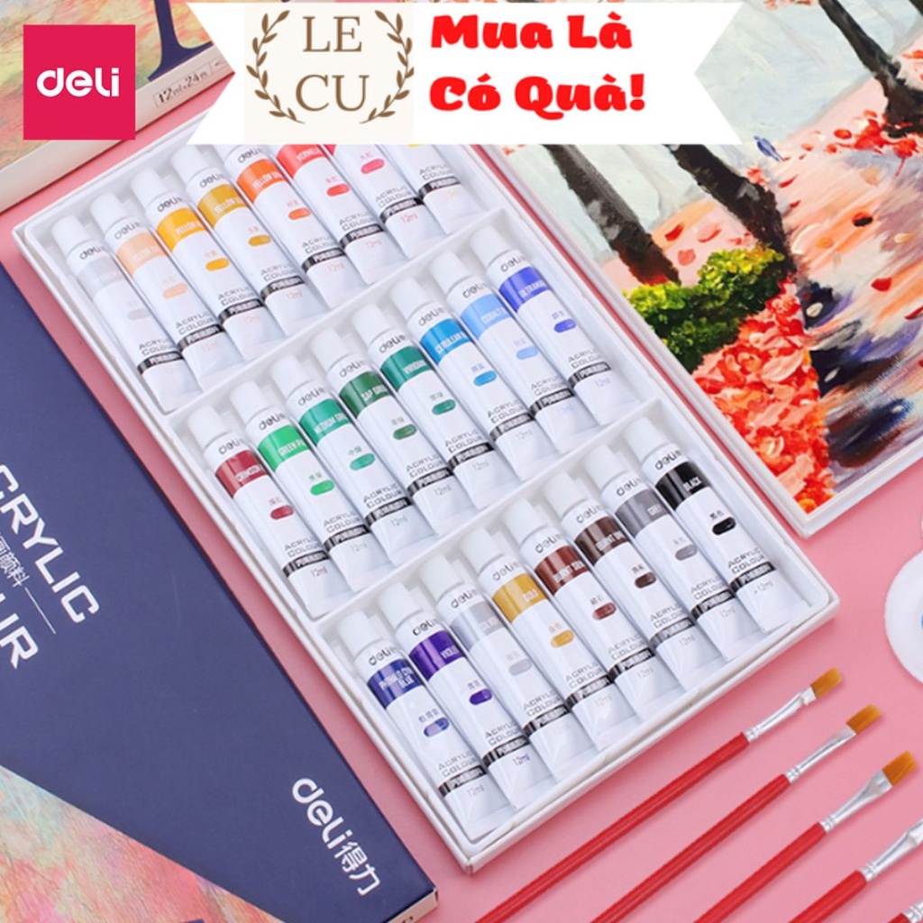 Màu Acrylic chuyên nghiệp Deli - 12ml/tuýp - vẽ vải / vẽ quần áo / vẽ ...