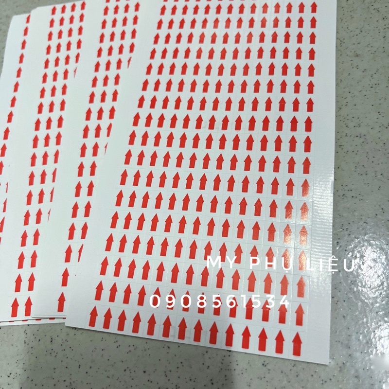 Giấy decal dán mũi tên đỏ dùng đánh dấu lỗi, dấu sai trong sản xuất ...