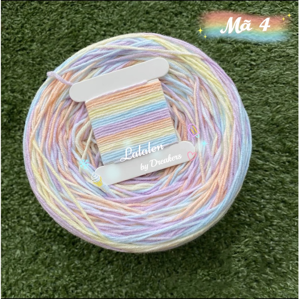 Len Bông Sữa Nhuộm Ombre/Màu Pastel Cầu Vồng - Chất Cotton - Cuộn 50gr ...