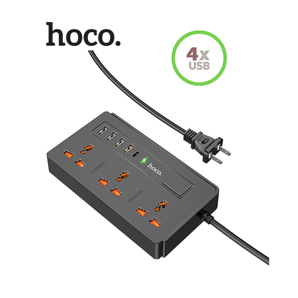 Ổ cắm điện đa năng 18W Hoco DC15 hỗ trợ 4 cổng USB cổng AC 220V tiện ...