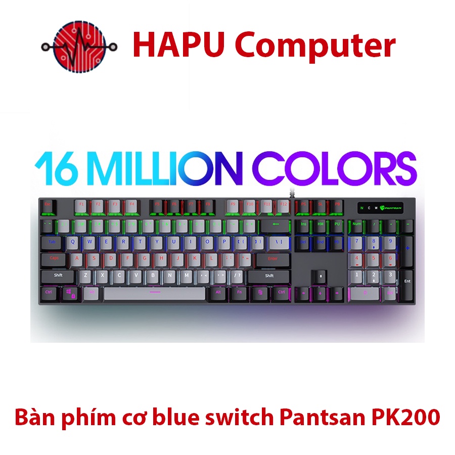 Bàn phím cơ blue switch Pantsan PK200 xám đen cực chuẩn - 12 chế độ led ...