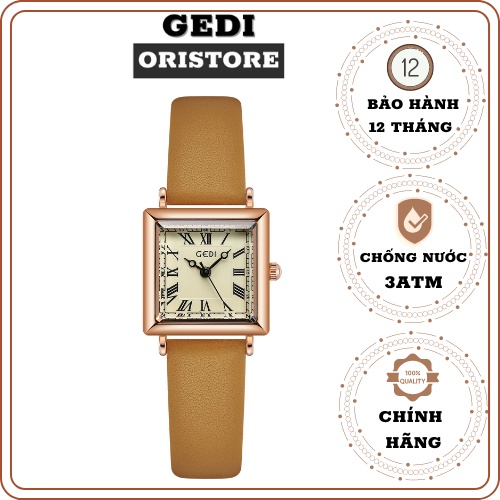 Đồng hồ nữ chính hãng chống nước mặt vuông dây da Gedi 6644 bảo hành 12 ...