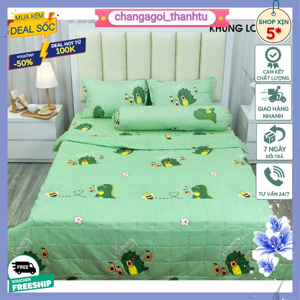 Ga chun bọc đệm 1m2 1m6 1m8 Ga Giường Nằm Cotton Poly,mẫu khủng long xanh | Shopee Việt Nam