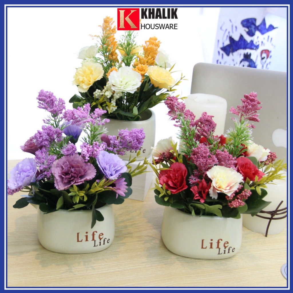 Hoa giả trang trí để bàn đẹp, hoa tử đinh hương - chậu hoa Life bằng sứ ...